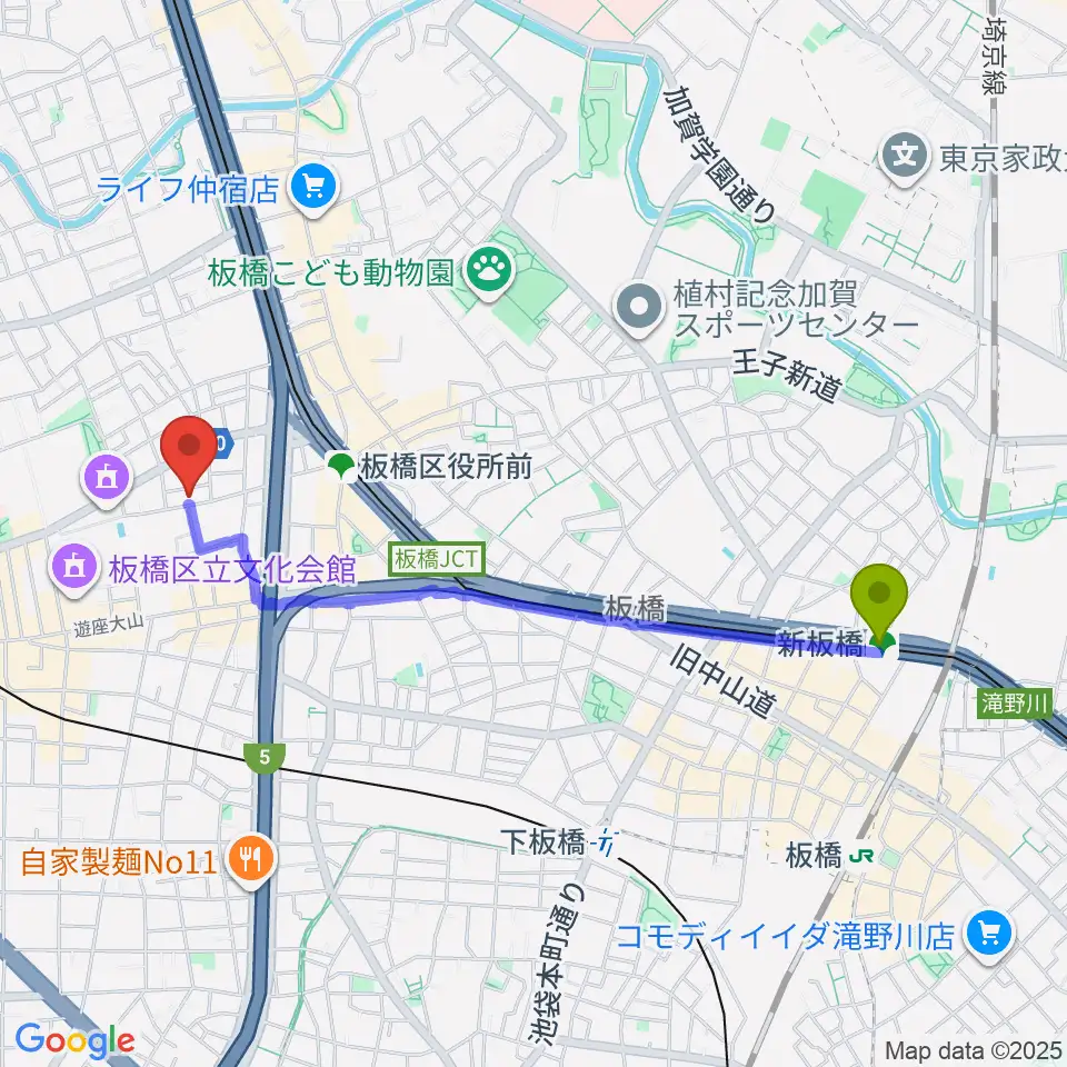 新板橋駅からSTUDIO ALESへのルートマップ - MDATA