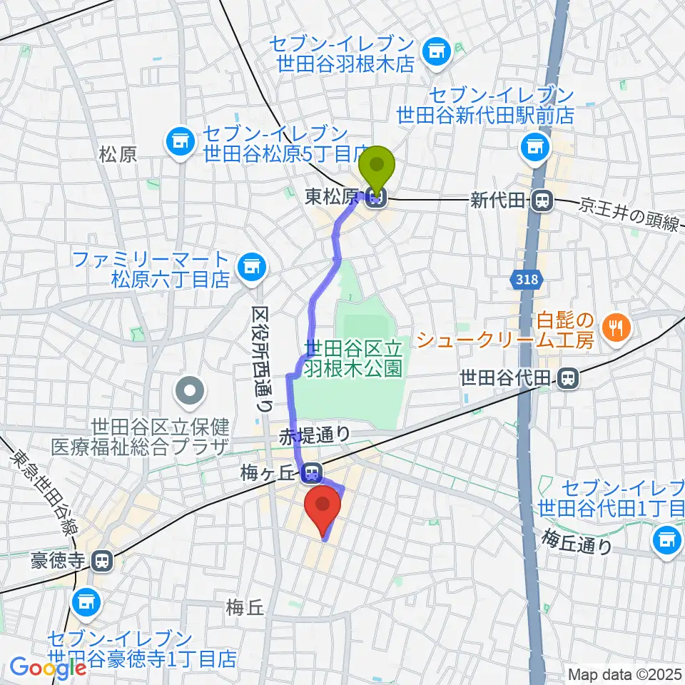 東松原駅からhmc studioへのルートマップ - MDATA