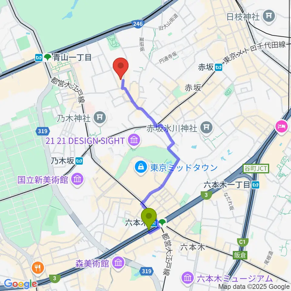 六本木駅からODEN STUDIOへのルートマップ - MDATA