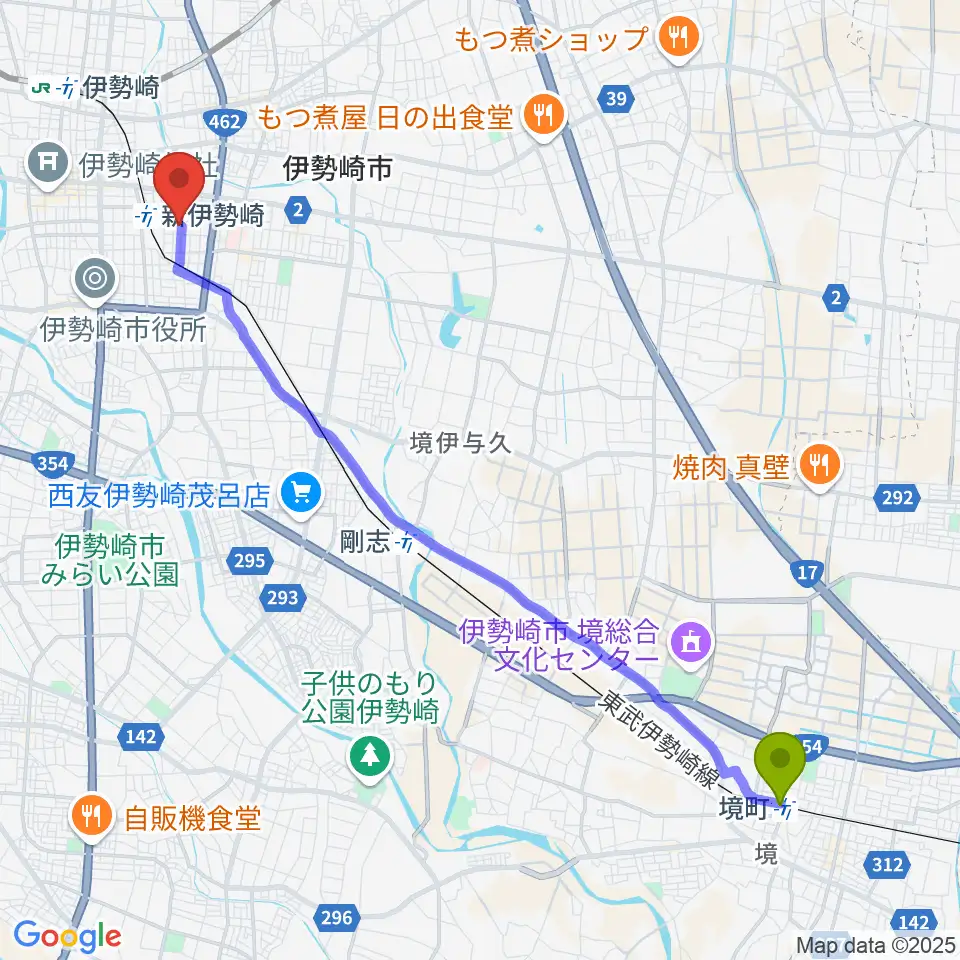 境町駅からREFUGE Isesaki Studioへのルートマップ - MDATA