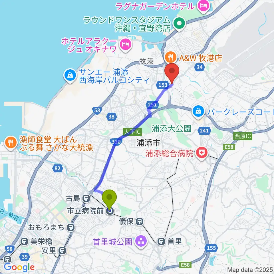 市立病院前駅からSTUDIO FILL☆INへのルートマップ - MDATA