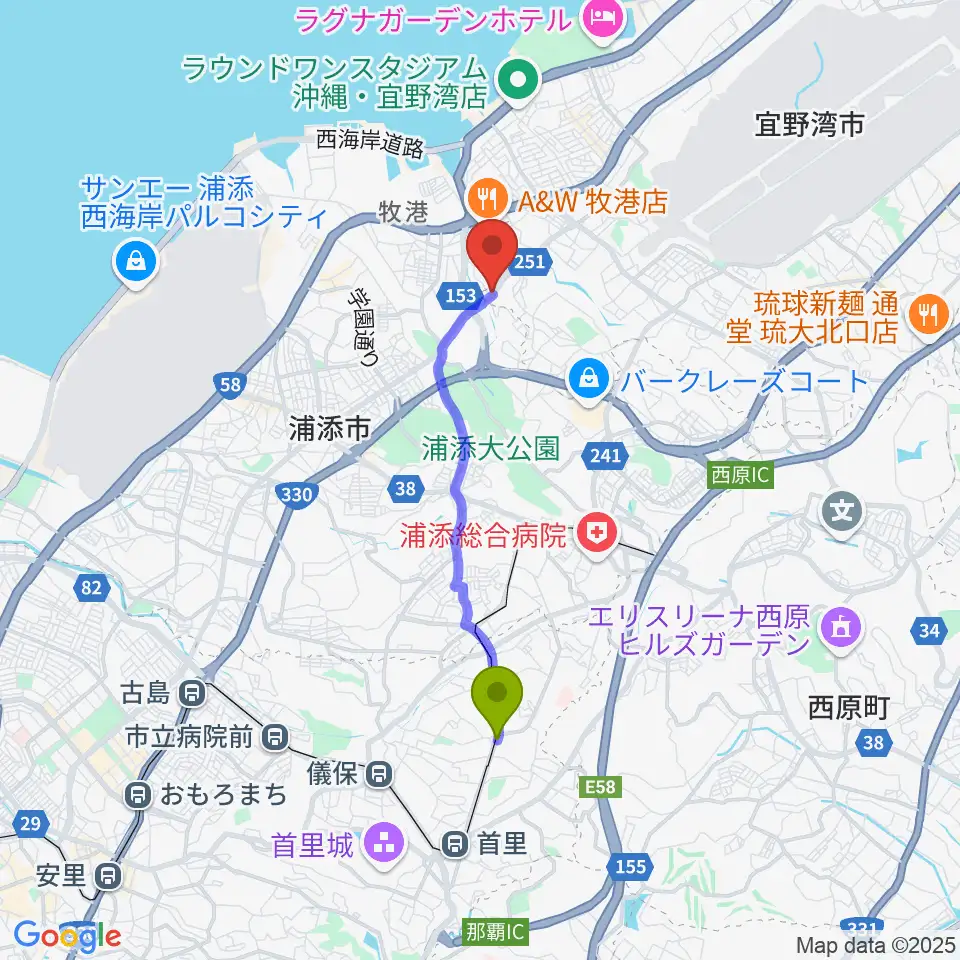 石嶺駅からSTUDIO FILL☆INへのルートマップ - MDATA