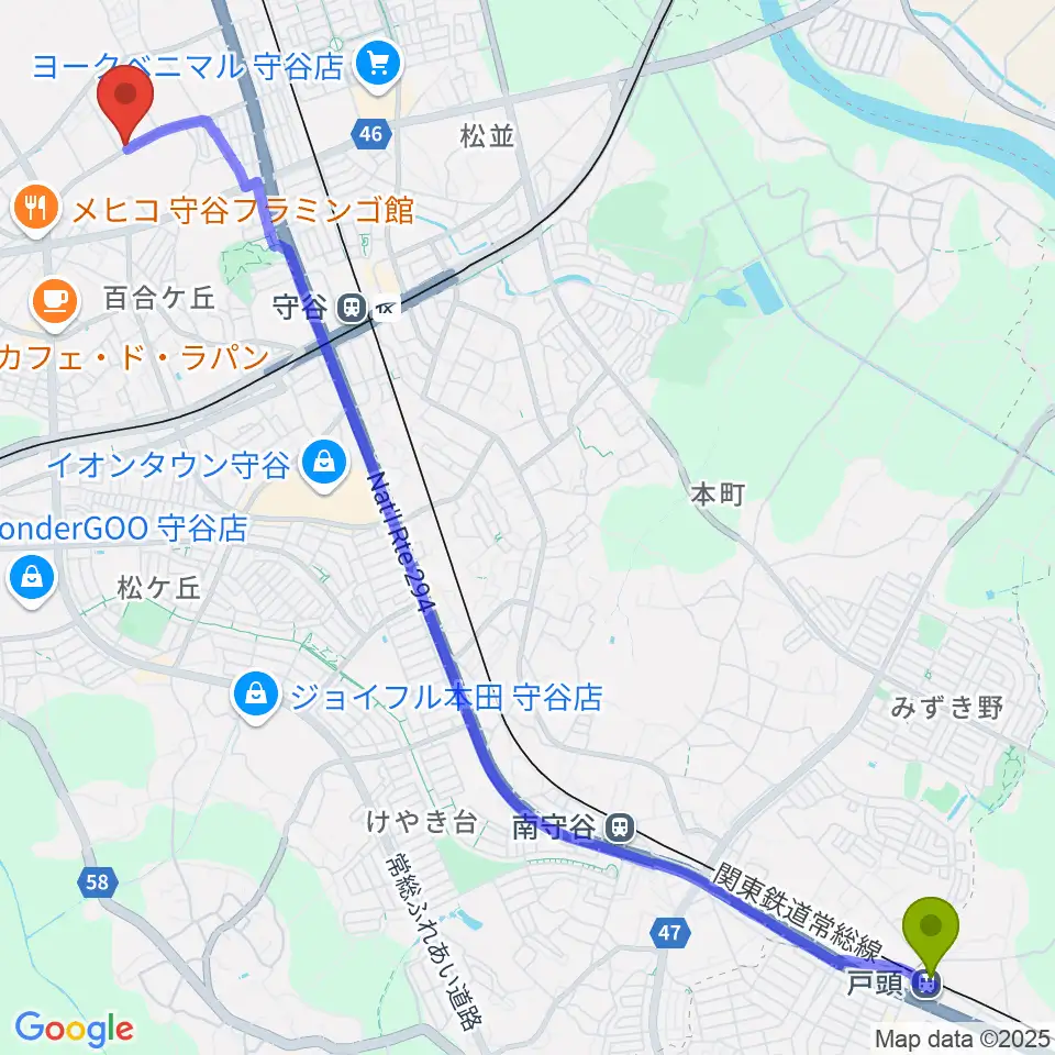 戸頭駅からSOUND STUDIO OZへのルートマップ - MDATA