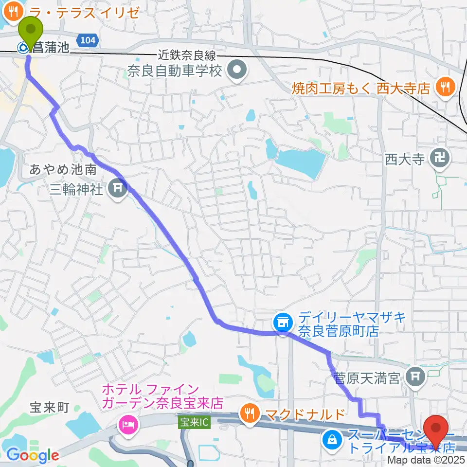 菖蒲池駅からStudio Solaへのルートマップ - MDATA