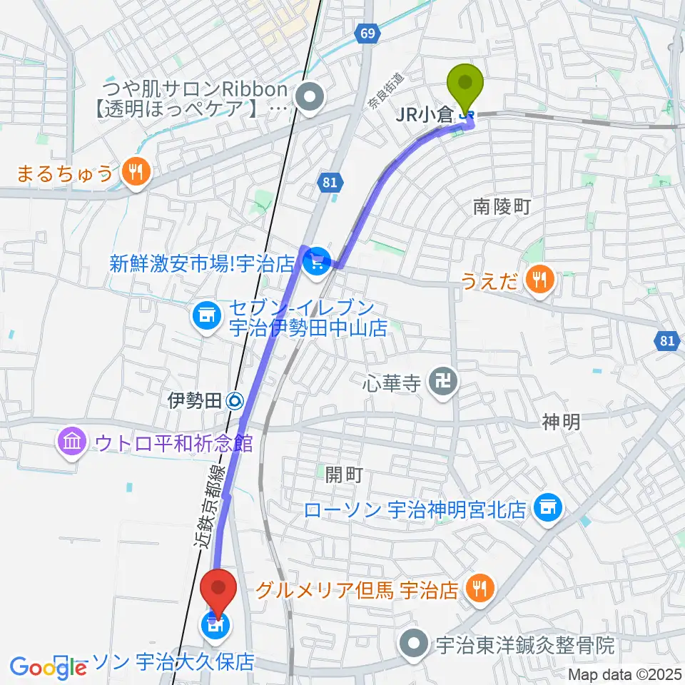 JR小倉駅からJEUGIA 宇治大久保店へのルートマップ - MDATA