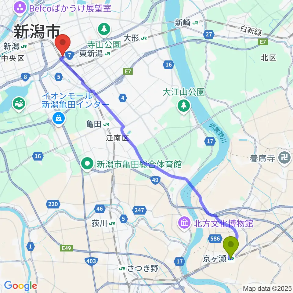 京ケ瀬駅からSTB Studioへのルートマップ - MDATA