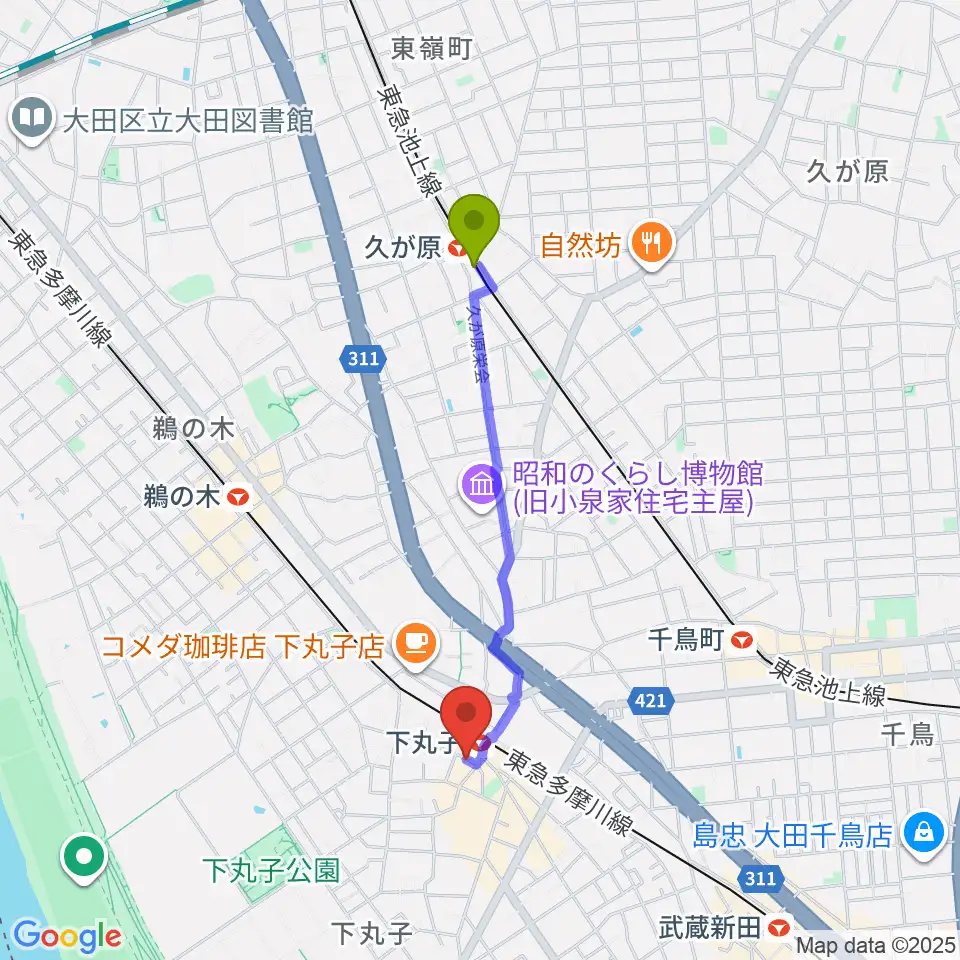 久が原駅からSTUDIO楽 下丸子店へのルートマップ - MDATA