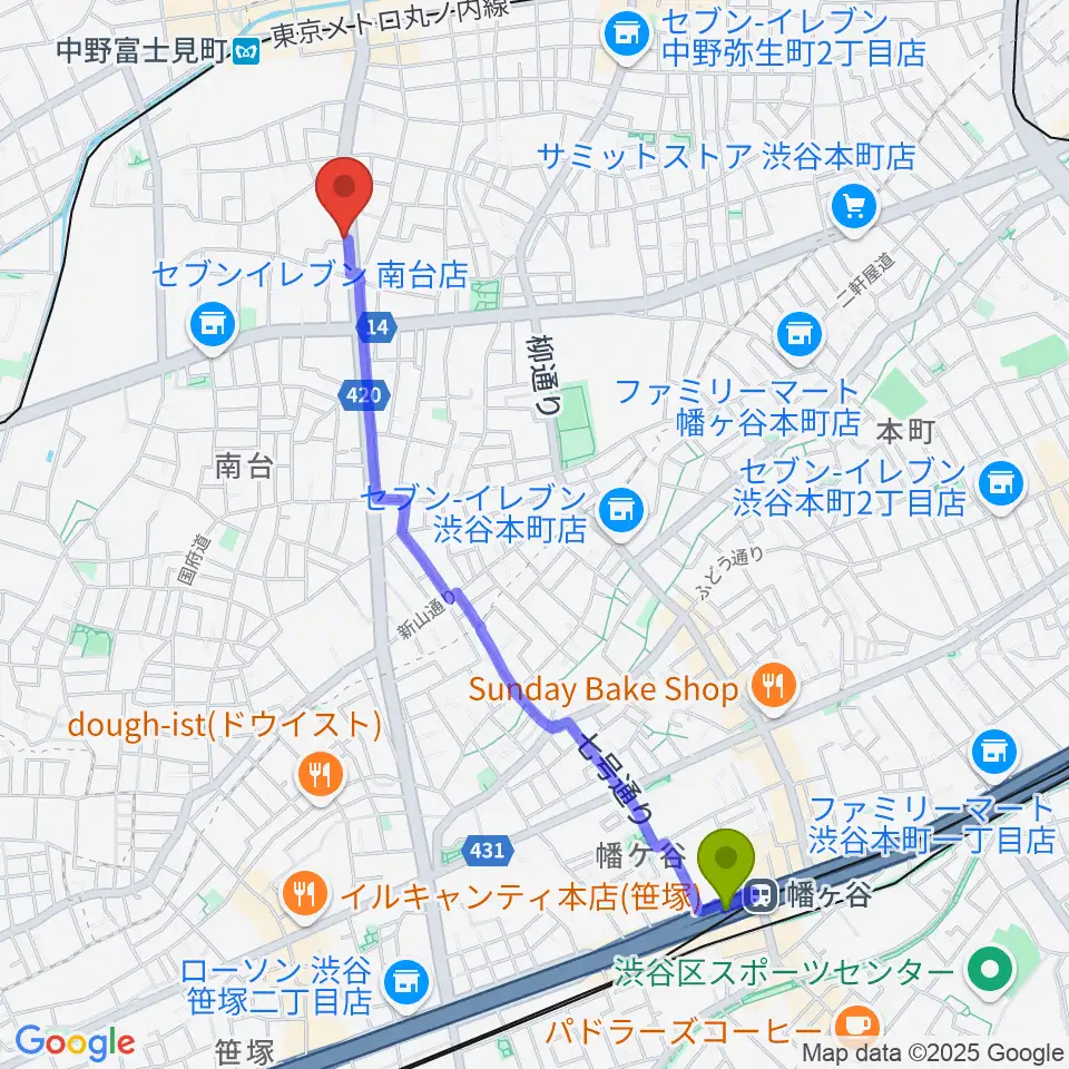 幡ヶ谷駅からStudio Move 705へのルートマップ - MDATA