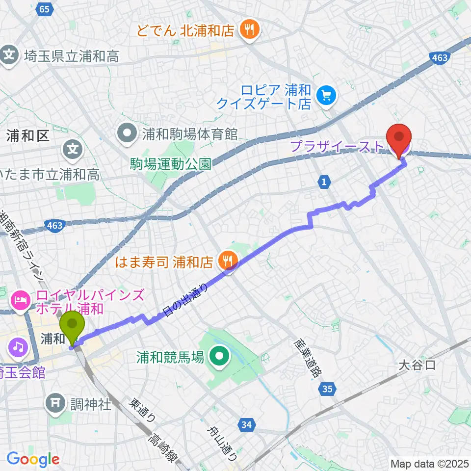浦和駅からプラザイーストへのルートマップ Mdata